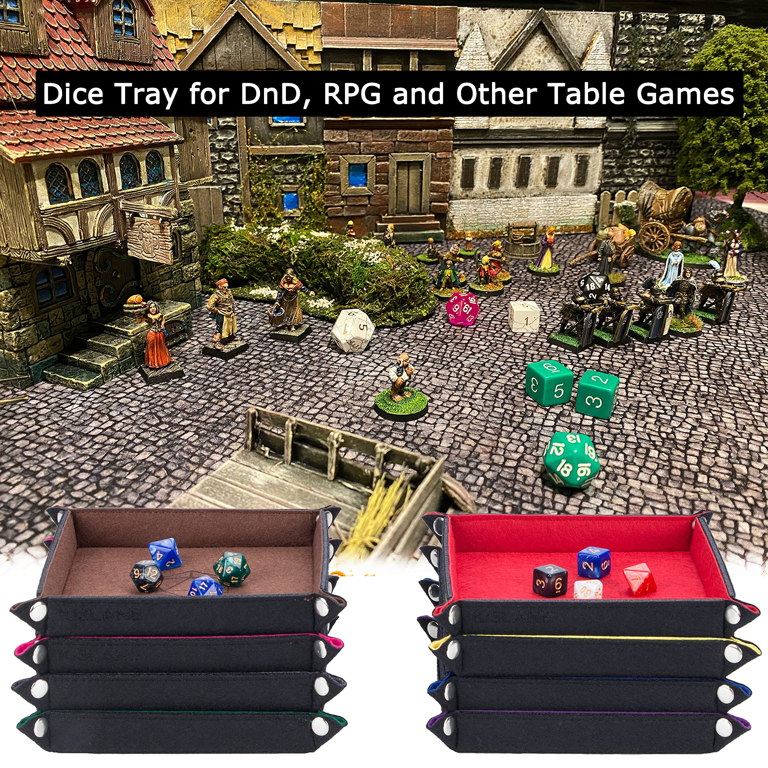 KISLANE Dice Tray 8 Pieces Folding Square Dice Tray, Felt Dice Tray Holder for DND, RPG, MTG and Other Board Games (Violet, Coffee, Green, Red, Rose Red, Gray, Yellow and Blue)