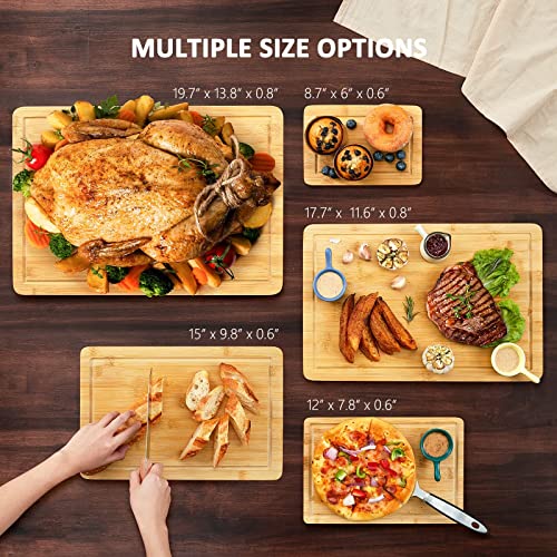 Bamboo Cutting Board Set, Wood Cutting Boards for Kitchen, Chopping Board Set with Juice Groove, Heavy Duty Charcuterie Boards for Meat (Butcher Block) Cheese, Large Cutting Boards (5-Pieces)