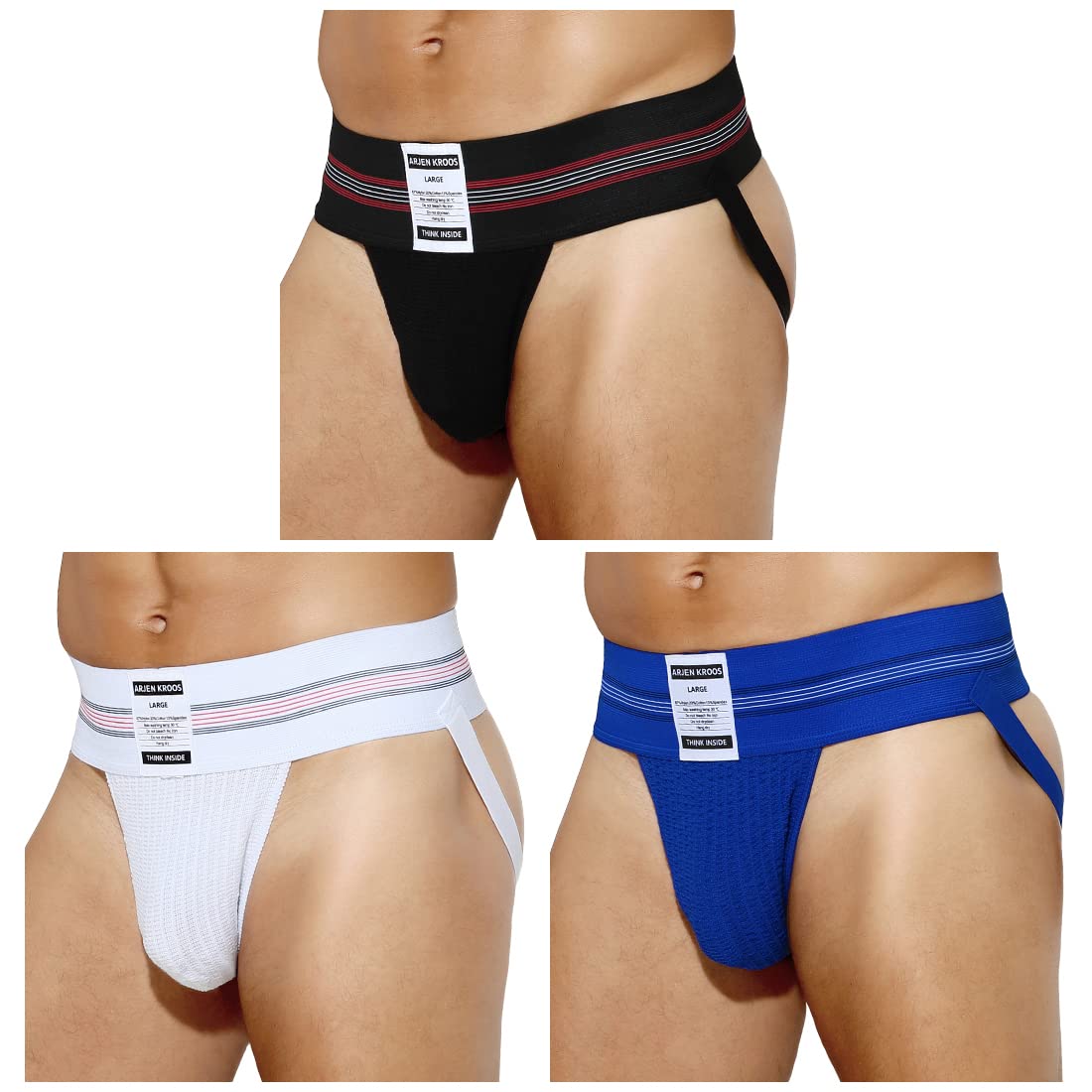 Arjen Kroos Men's Sexy Jockstrap Underwear Athletic Supporter,BLACK/WHITE/BLUE(3 PACK)-AK7004,X-Large