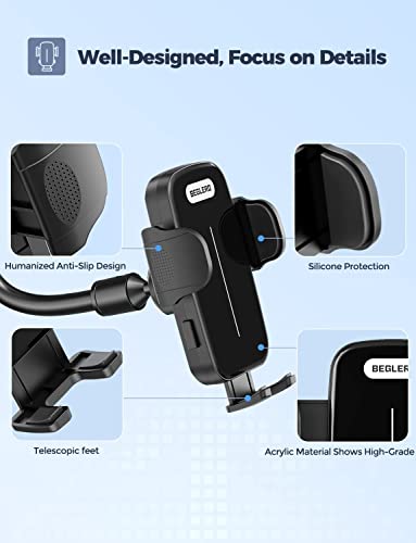 Car Cell Phone Holder Mount, 2 in 1 Dashboard Windshield Phone Mount for Car with Stabilizer, Car Phone Mount Windshield with Super Sticky Gel Suction Cup, iPhone Holder for Car Fit for All Phones