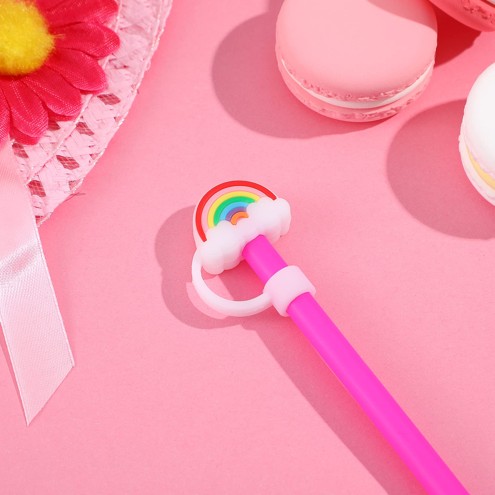 BESTOYARD Silicone Straws Tips Cover Cartoon Rainbow Reusable Compatible with Stanley Drinking Straw Lid Plug Anti-dust Airtight Seal Splash Proof For Telescopic Straw Beverages