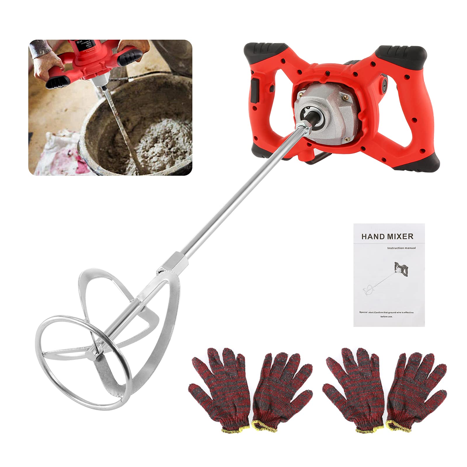 BEAMNOVA Electric Handheld Cement Mixer 2100W Concrete Mixer Machine Industrial Portable Hand Paint Stirrer for Mixing Feed, Oil Paint, Resins