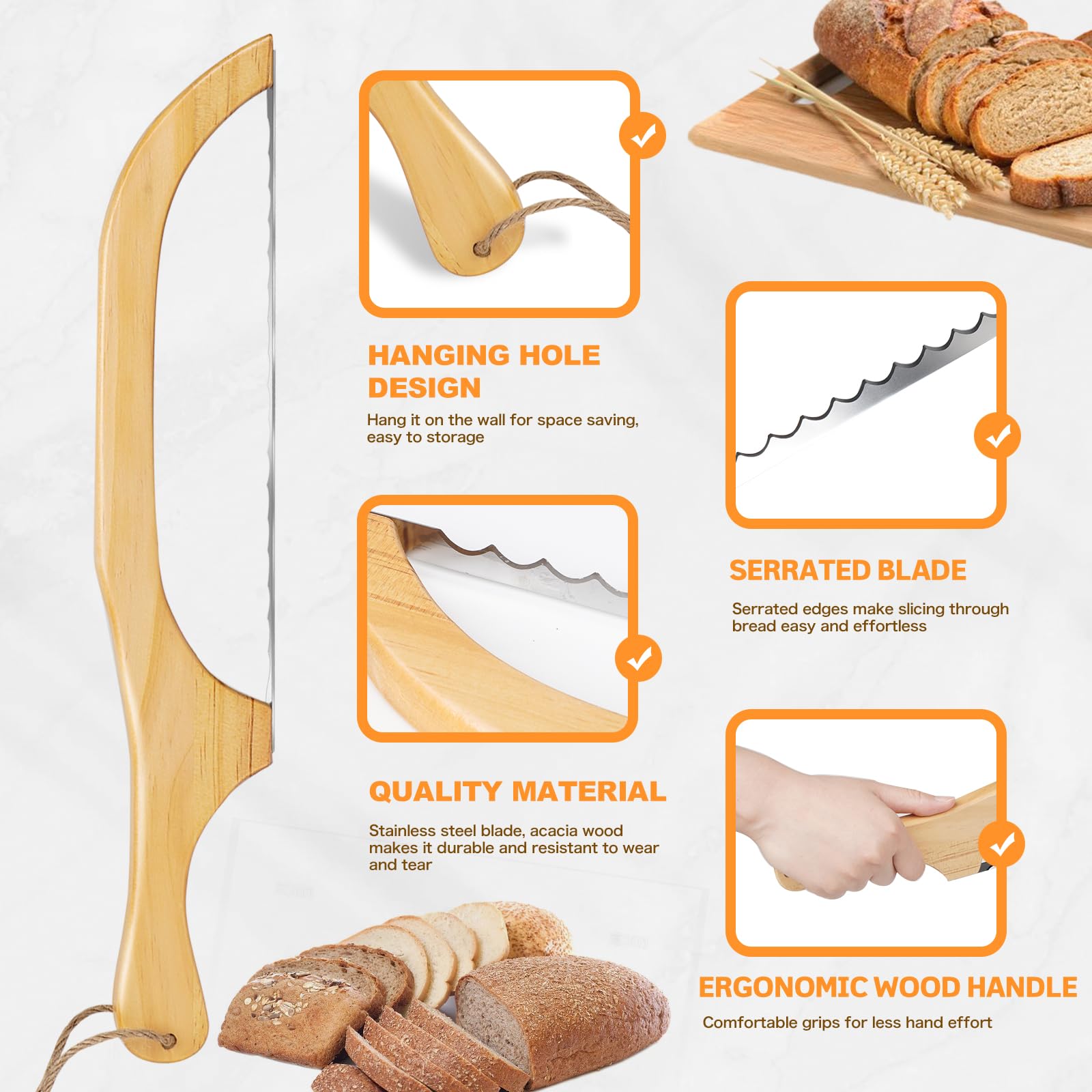 Bread Bow Knife for Homemade Bread - 16" Wooden Sourdough Bread Knife with Bread Lame Tools 5 Replaceable Blades, Premium Stainless Steel for Bagels Baguettes and More - Sourdough Bread Slicer Set