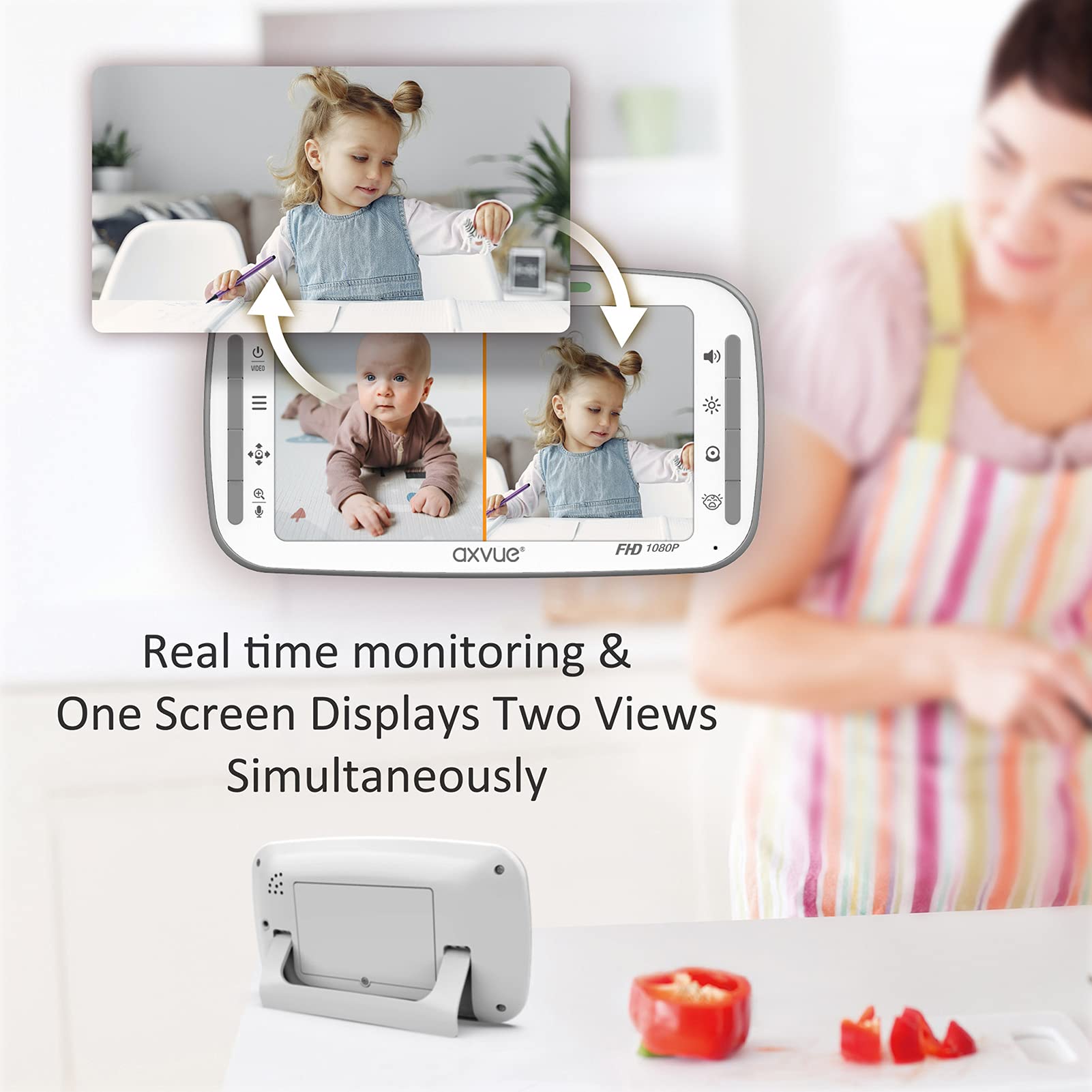 Axvue Video Baby Monitor, 1080P 5.5" FHD Display, IPS Screen, 1080P HD Cams, 24-Hour Battery Life, 1000ft Range, 2-Way Communication, Secure Privacy Wireless Technology