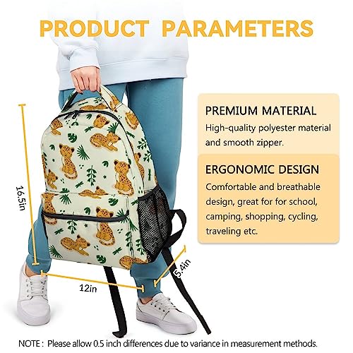 CUSPCOD Cheetah Backpack for Girls Boys, 16 Inch School Bookbag with Adjustable Straps, Travel Bag Durable, Lightweight, Large Capacity
