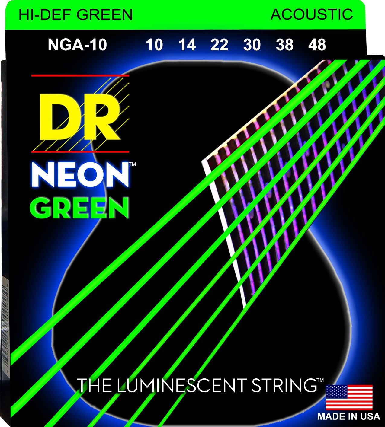 DR NGA-10 Neon Green Acoustic Guitar Strings