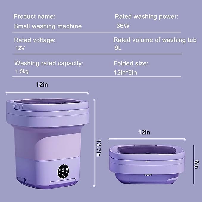Boredbay Portable Washing Machine, 9L Large Capacity Small Washing Machine,Foldable Washing Machine with Spin-Dry Basket,Mini Washer (Purple)