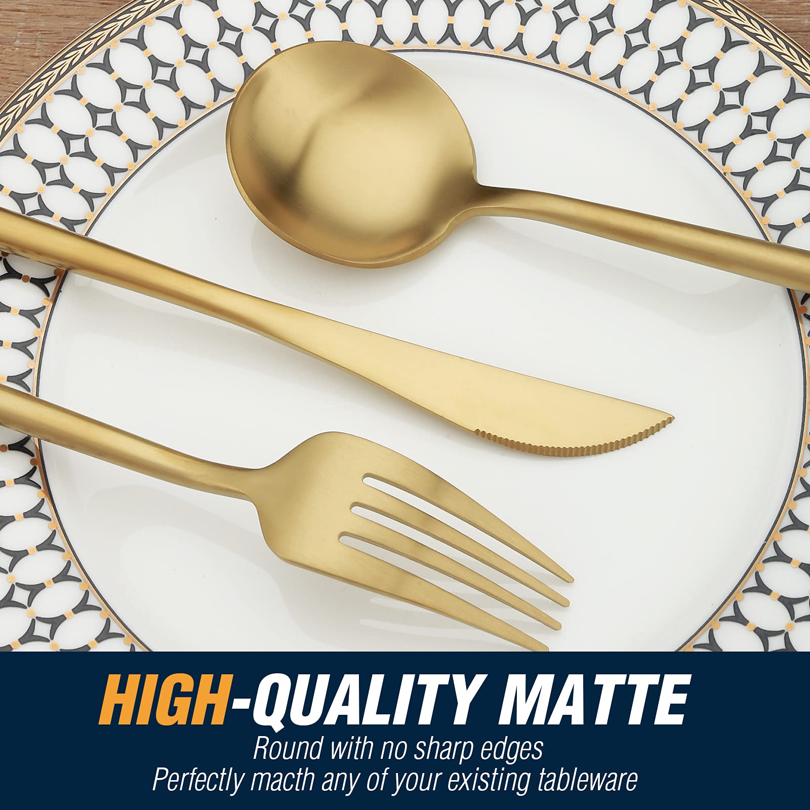BirdyFly Gold Silverware Set, 20 Piece Stainless Steel Flatware Set Service for 4, Matte Gold Cutlery Set, Include Knives/Forks/Spoons, Dishwasher Safe