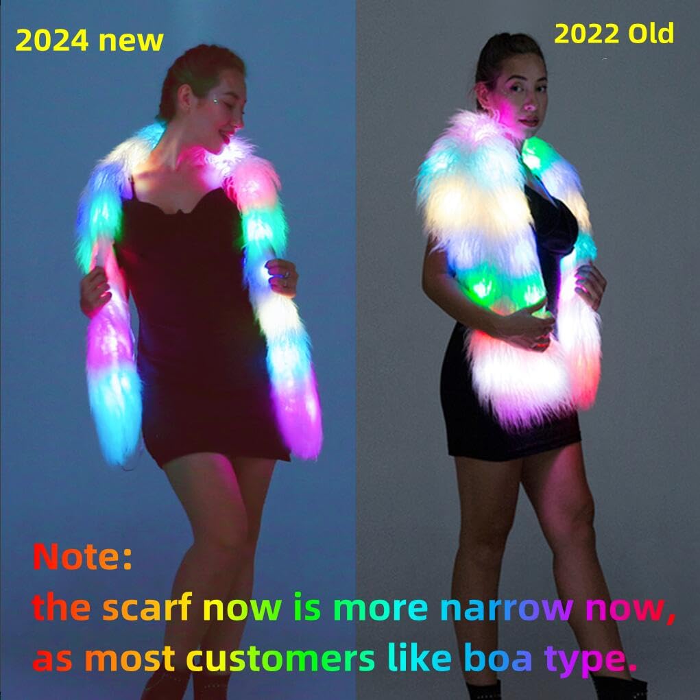 bDDeDD Women Neck Scarf, Winter Wraps Faux Fur Boa Shawl,Party with LED Light Up Long Scarves 100color