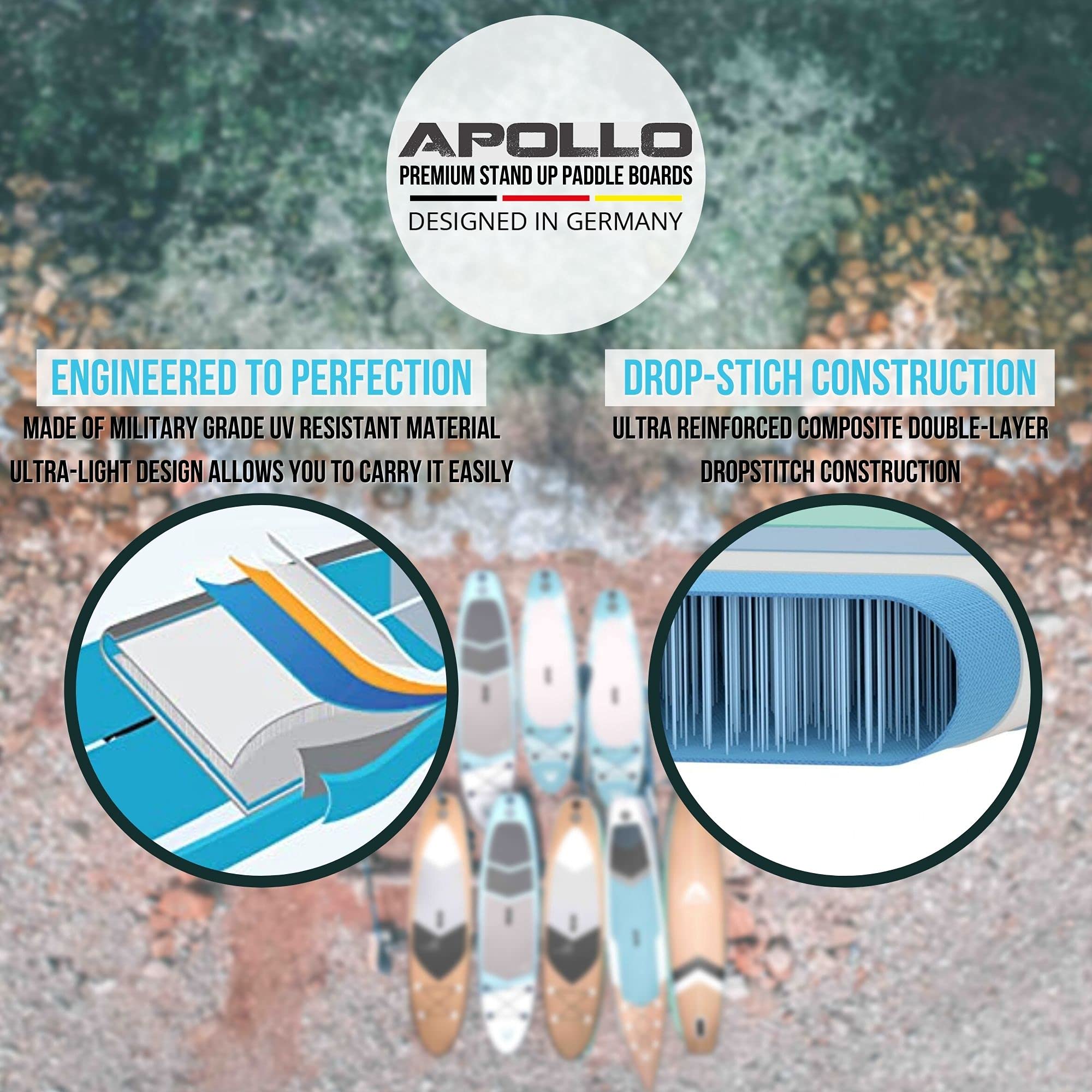 APOLLO Stand-Up Paddleboards - Inflatable SUP Stand Up Paddle Board (9 ft x 30 inch) Standup Paddle Board Inflatable, Premium Backpack/Bag, Non-Slip Deck, Leash, Paddle & Pump