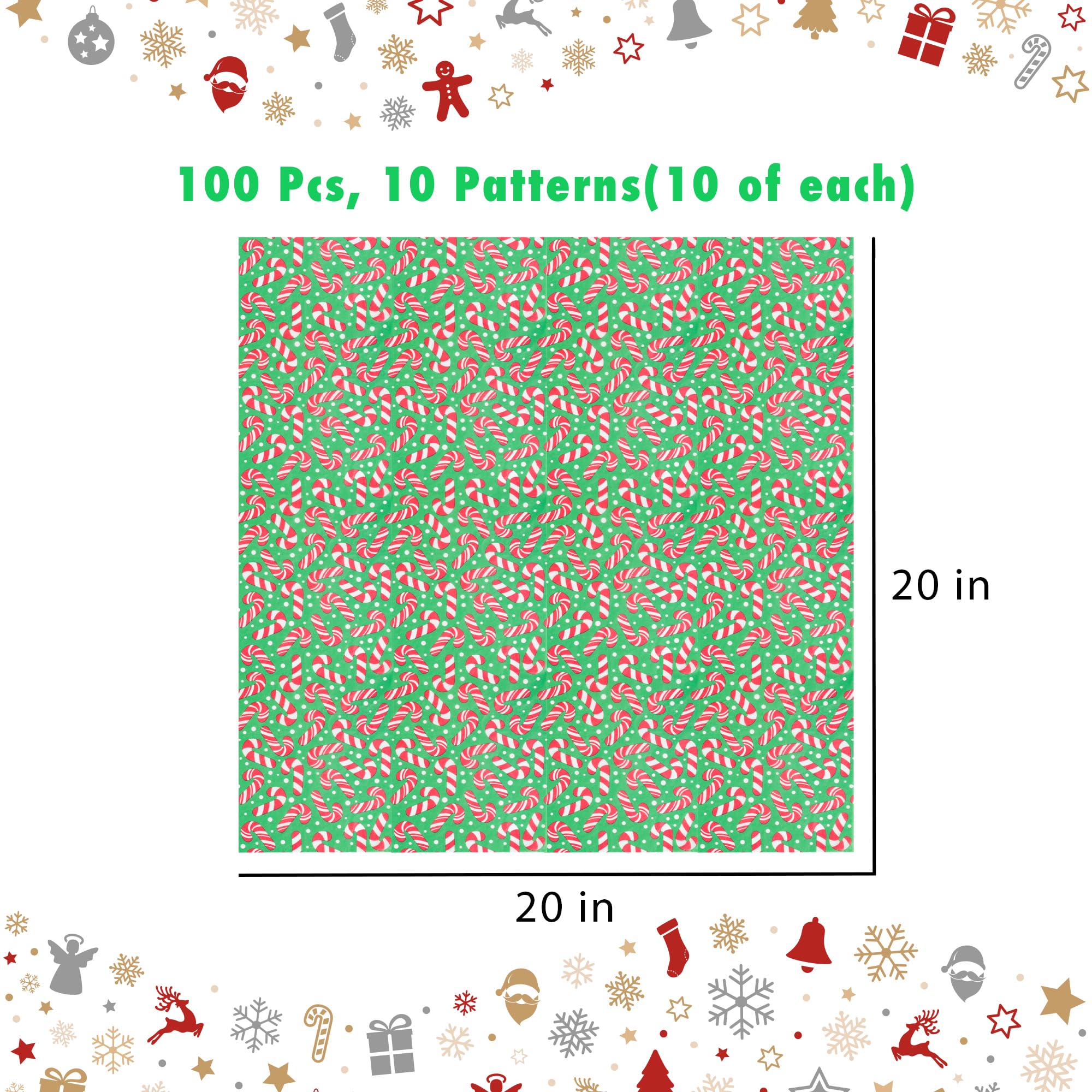 BLEWINDZ 100 Sheets Christmas Tissue Paper for Gift Wrapping Bags, 20'' x 20'' Christmas Sparkle Metallic Gift Wrapping Paper Bulk for Xmas Birthday Holiday Decor (10 Patterns)