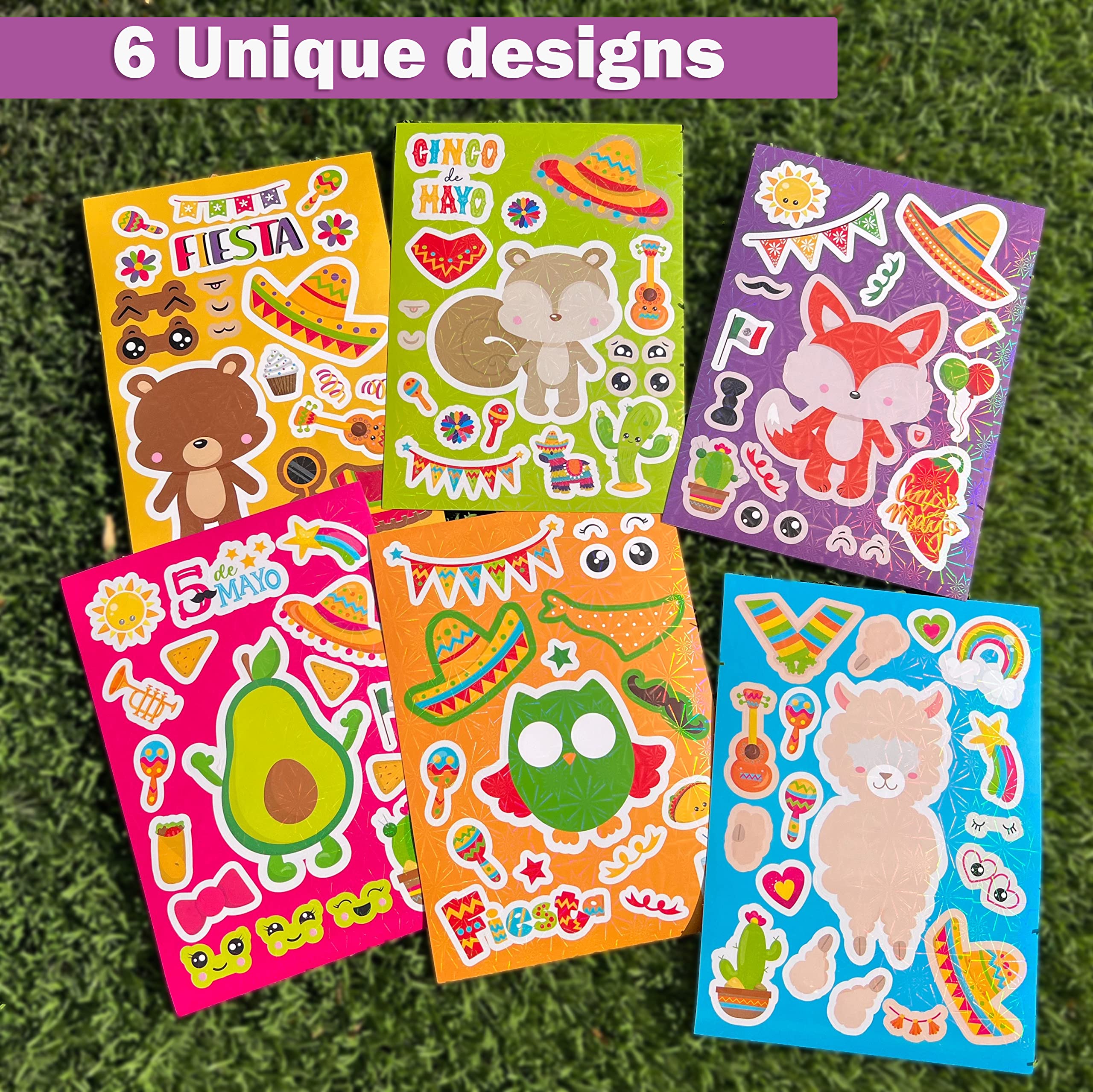Mexican Cinco de Mayo Animal Stickers 36pcs Holographic Party Favor Supplies