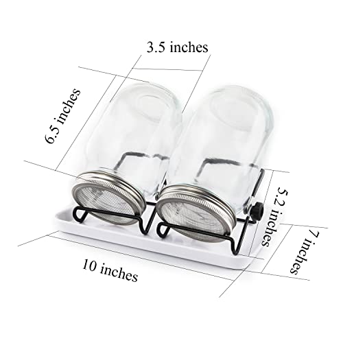 C CRYSTAL LEMON Sprouting Jar Kit – Sprouts Growing Kit with 32oz Glass Sprouting Jars with Screen Lids, Jar Stands, Drip Tray – Indoor Grow Kit for Alfalfa, Beans, Broccoli, Microgreens