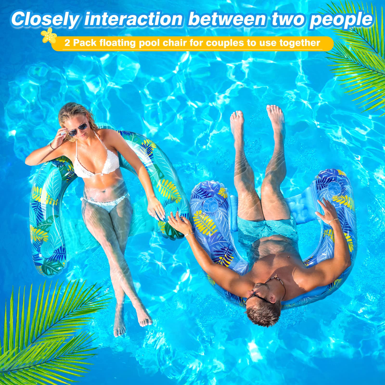 INOMO Portable Ac Window Vent Kit Inflatable Pool Float Chair, 2 Pack Pool Chair Floats for Swimming Pool Floats Adults Size Lounger with Backrest & Cup Holder