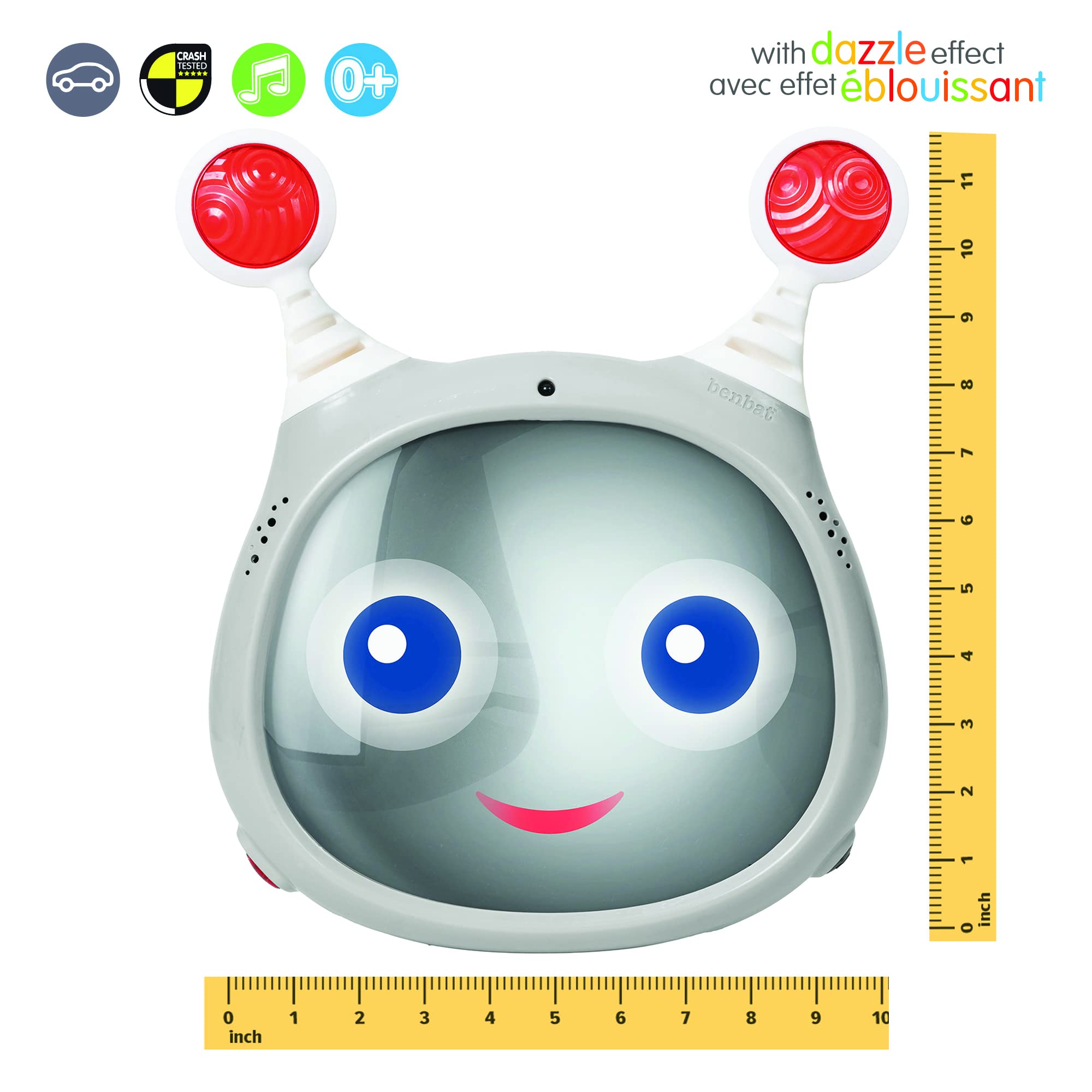 Oly Active Baby Car Mirror β Shatter-Proof Rear Facing Infant Mirror Entertains, Soothes, and Keeps Baby Visible β 10 x 11.7 x 3.1 In. Adjustable Headrest Mirror with Remote Control by Benbat, Gray