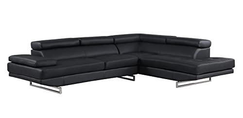 Blackjack Furniture Union Modern Leather Air Tufted Living Room Right Facing Sectional, Black