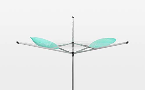 Brabantia Lift-O-Matic Outdoor 4 Arm Clothesline (164 ft/ร 1.8") Height Adjustable, Folding Clothes Drying Rack + Ground Spike & Cover (Gray)