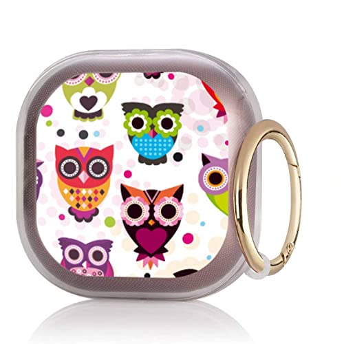 Compatible with Galaxy Buds 2 / Galaxy Buds Pro / Galaxy Buds Live ,Soft TPU Printing Case Shock-Absorbing Protective Cover with Keychain (Floral Owls)