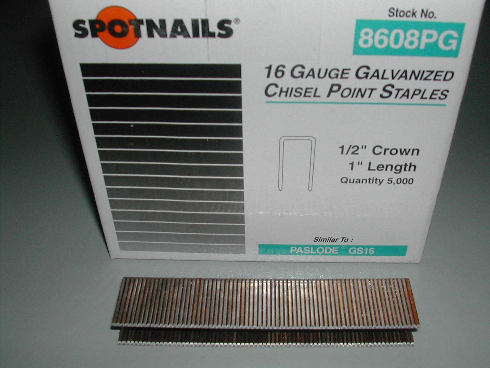 Spotnails 8608pg 1/2" Crown Staples 16 Gauge 1" for Paslode Dewalt