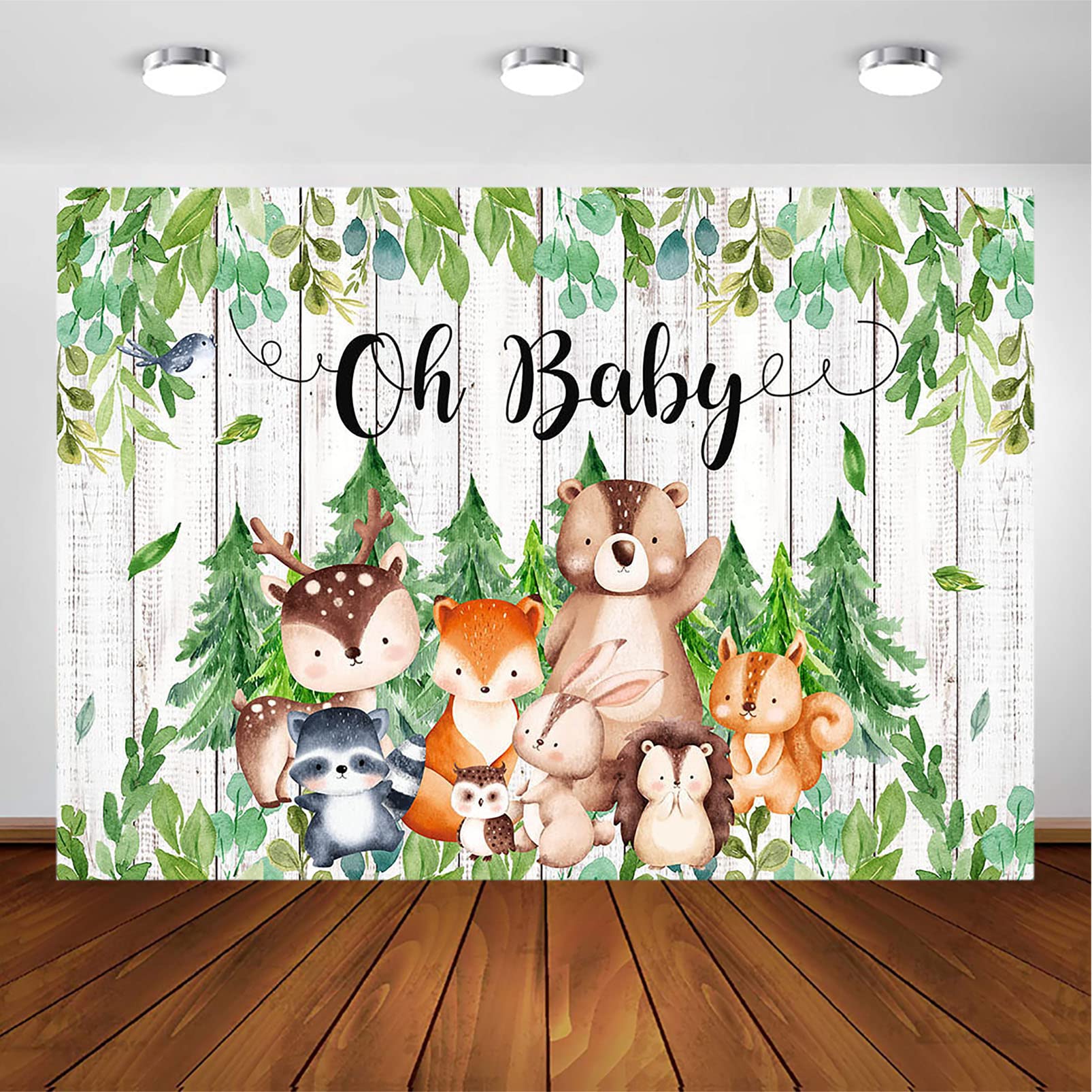 Avezano Oh Baby Backdrop Forest Safari Jungle Animals Boys Girls Baby Shower Party Decorations Cartoon Bear Deer Woodland Baby Shower Photography Background (7x5ft)