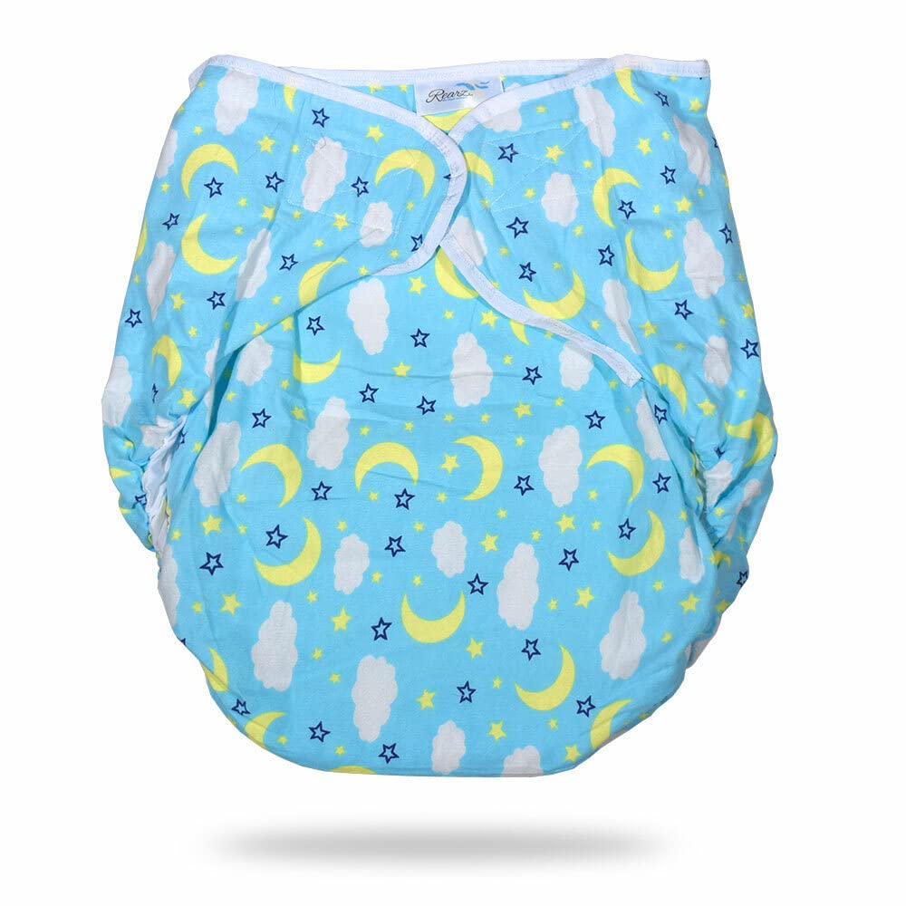 Omutsu Adult Bulky Fitted Nighttime Cloth Diaper (Blue Clouds) (Large/X-Large)