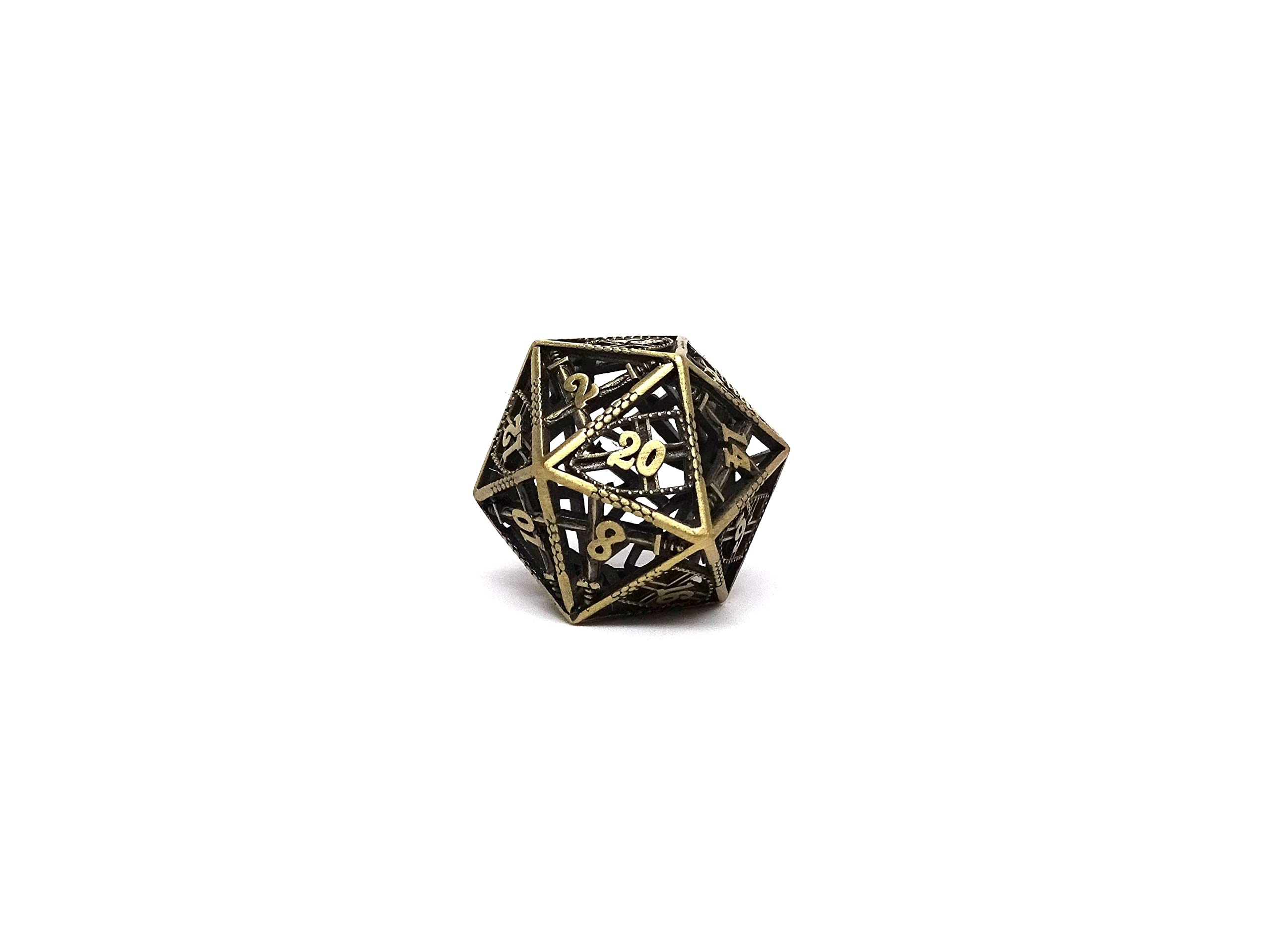 Hollow Dice of Devine Retribution - Metal Polyhedral Dice with Swords and Shields Design (Gun Metal D20)