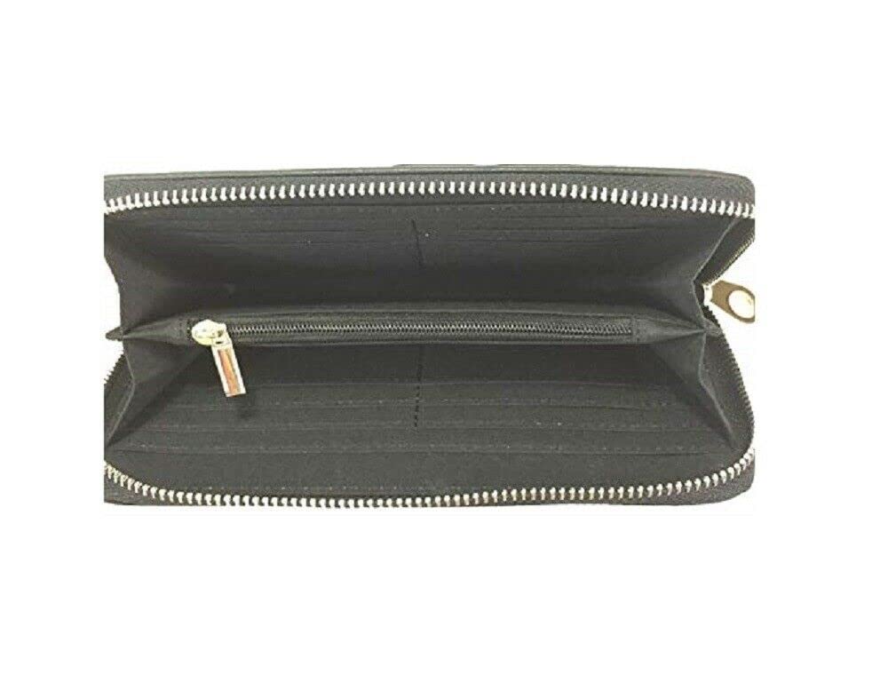 Bling Faith Zipper Wallet Rhinestone Spiritual Accordion Accessory Black