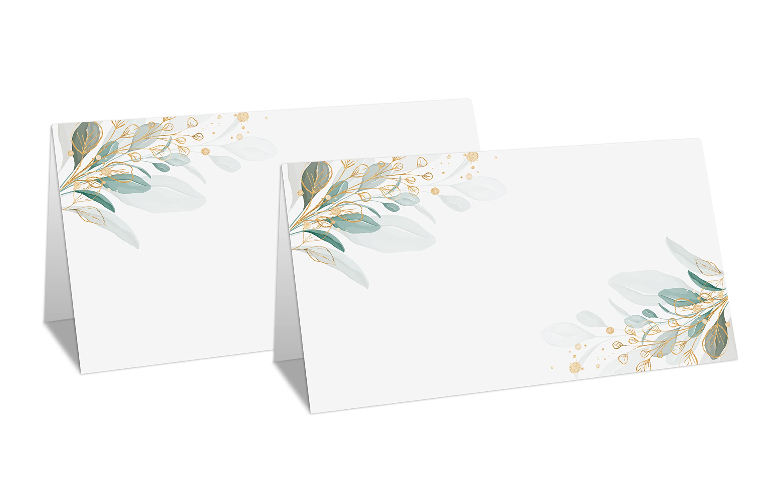 Gold Foil Greenery Table Place Card, 25 Pcs Tent Style Cards Set with Green Eucalyptus, Editable Name Cards for Table Seating, Food Lables for Birthday Party, Baby Shower, Wedding, Bridal Shower(15)