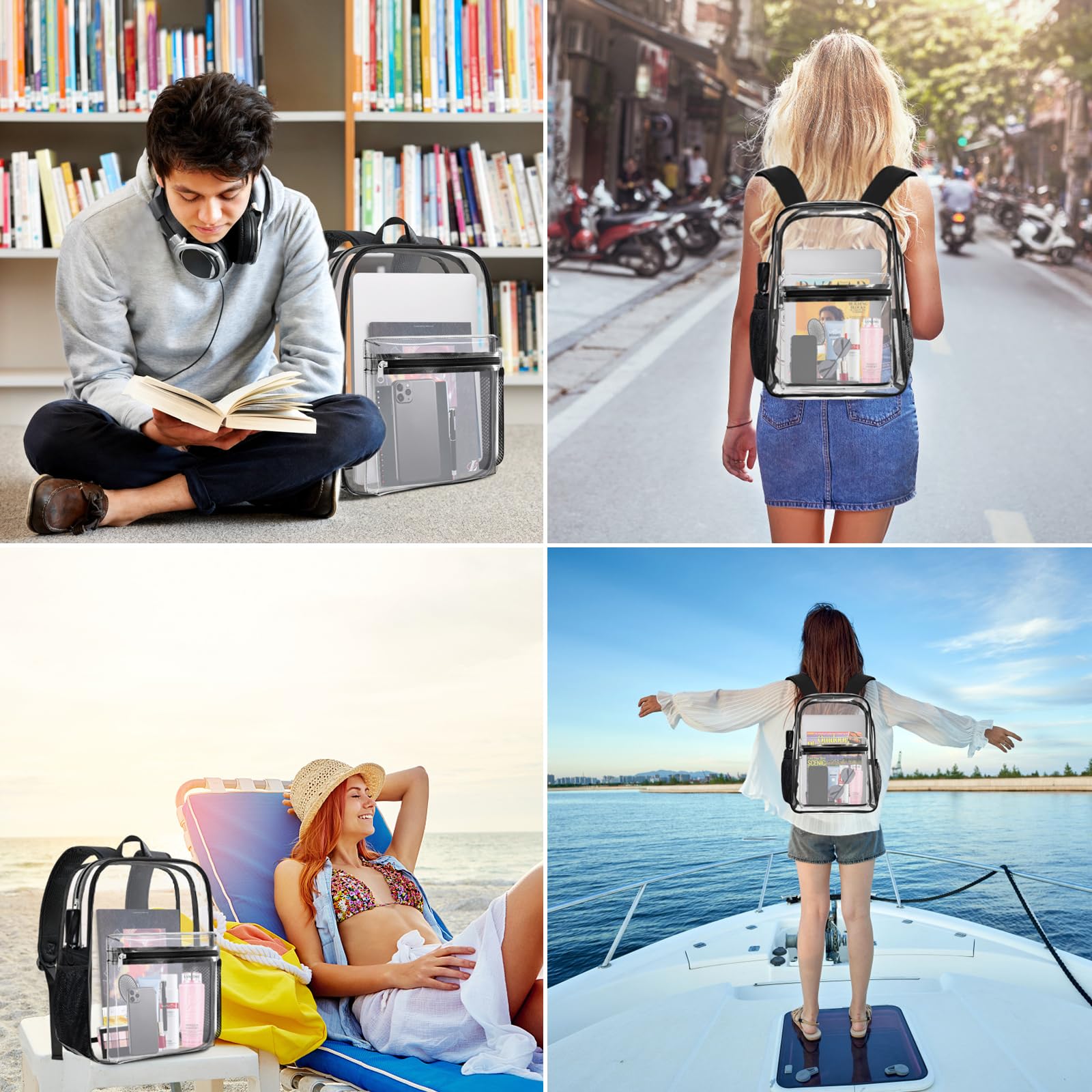 AZKAQA Clear Backpack Transparent See Through Backpack for Security Sports Work Travel Stadium Casual Daypack Backpacks