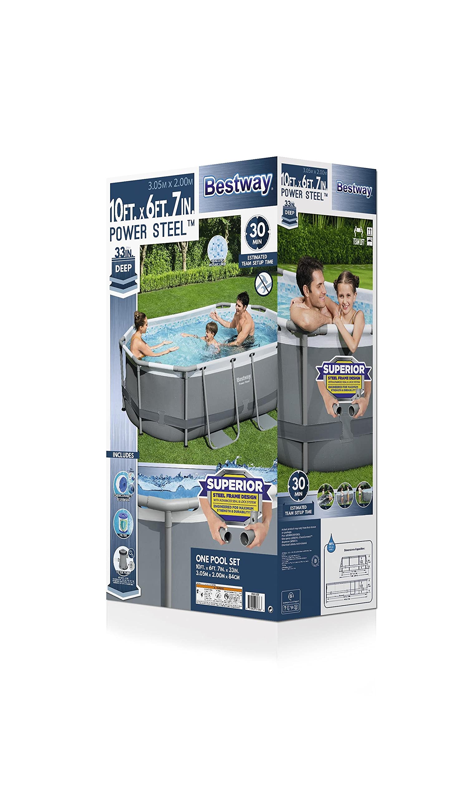 Bestway Oval Above Ground Pool Set (10' x 6'7" x 33")| Includes Filter Pump & ChemConnect Dispenser