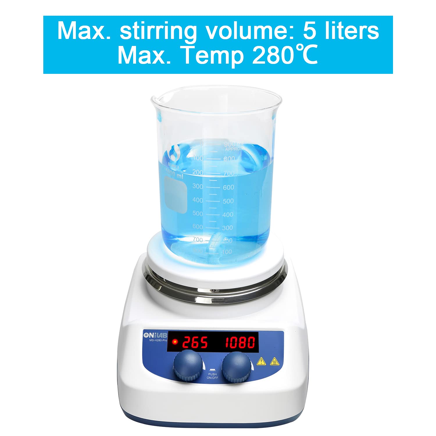 ONiLAB 5 inch LED Digital Hotplate Magnetic Stirrer Hot Plate with Ceramic Coated Lab Hotplate, 280℃ Stir Plate, Magnetic Mixer 3,000mL Stirring Capacity, 200-1500rpm, Stirring Bar Included…