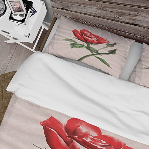 DESIGN ART Designart 'Vintage Red Rose Flower II' Traditional Duvet Cover Set Twin Cover + 1 Sham 2 Piece