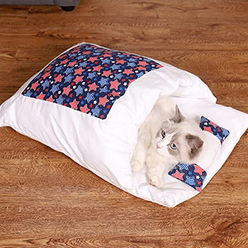 BECTAN cat Sofa Cat Bed Winter Removable Warm Cat Sleeping Bag Deep Sleep Pet Dog Bed House Cats Nest Cushion with Pillow Cat Supplies (Color : Pink ice Cream, Size : L)