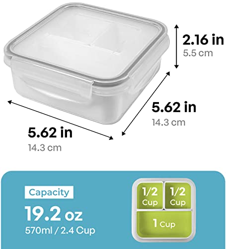 carrotez Food Storage Containers, 3 Compartment Portion Control Container, Snack Container for Adults, Microwave safe, BPA Free, Reusable, 2.4 Cup (570ml)