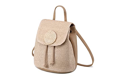 Brand: SEVEVN This is a cute and fashionable backpack woven in rattan that can also be carried by hand. (beige)