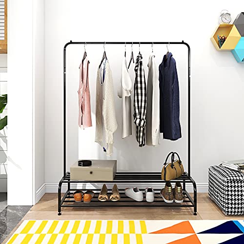 Black Commercial Garment Rack,Closet Garment Rack, Heavy Duty Clothes Storage Organizer for Bedroom, Free-Standing and Closet Organizer and Storage with Hanger Rods Clothes Rack for Hanging Clothes