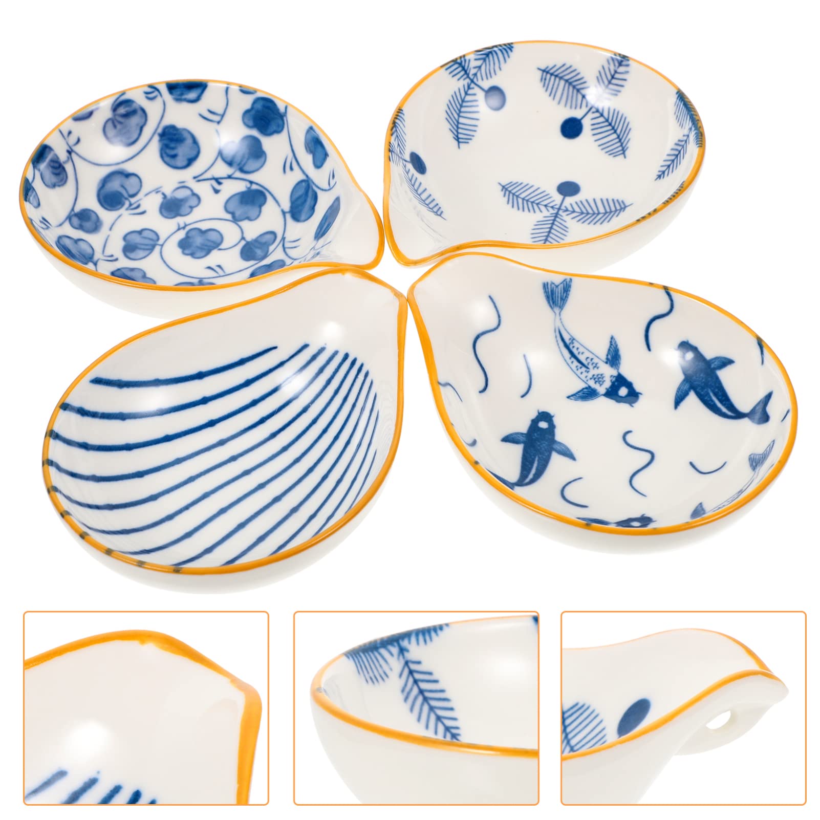 BESTonZON 4pcs Ceramic Spoon Rest Small Sauce Dish Spatula Ladle Holder Tea Bag Saucer Soy Dishes Dipping Bowls for Kitchen Stove Coffee Bar Accessories