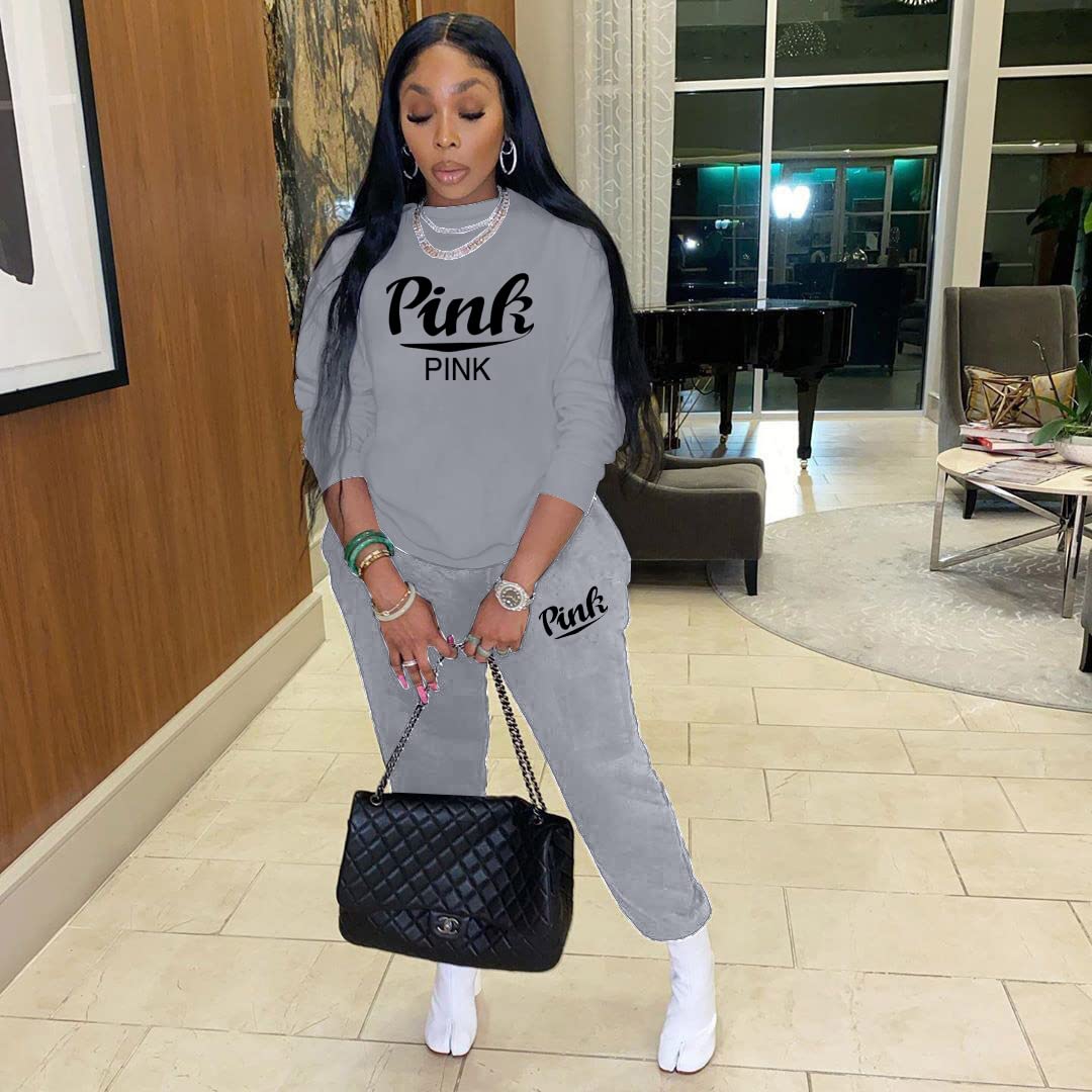 Bealin Women's 2 Piece Sweatsuit Long Sleeve Set Crew Neck Pullover And Skinny Long Pants Casual Jogging Tracksuit Grey XL