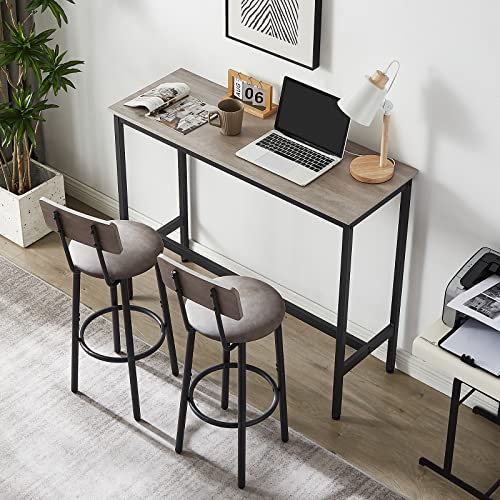 CALABASH Bar Table and Chairs Set, 3 Piece Pub Table with Stools,Narrow Bar Table Set for 2,Industrial Dining Table Set,Kitchen Breakfast Table and Chairs (Grey, Rectangular 1 Table+2 Stools)