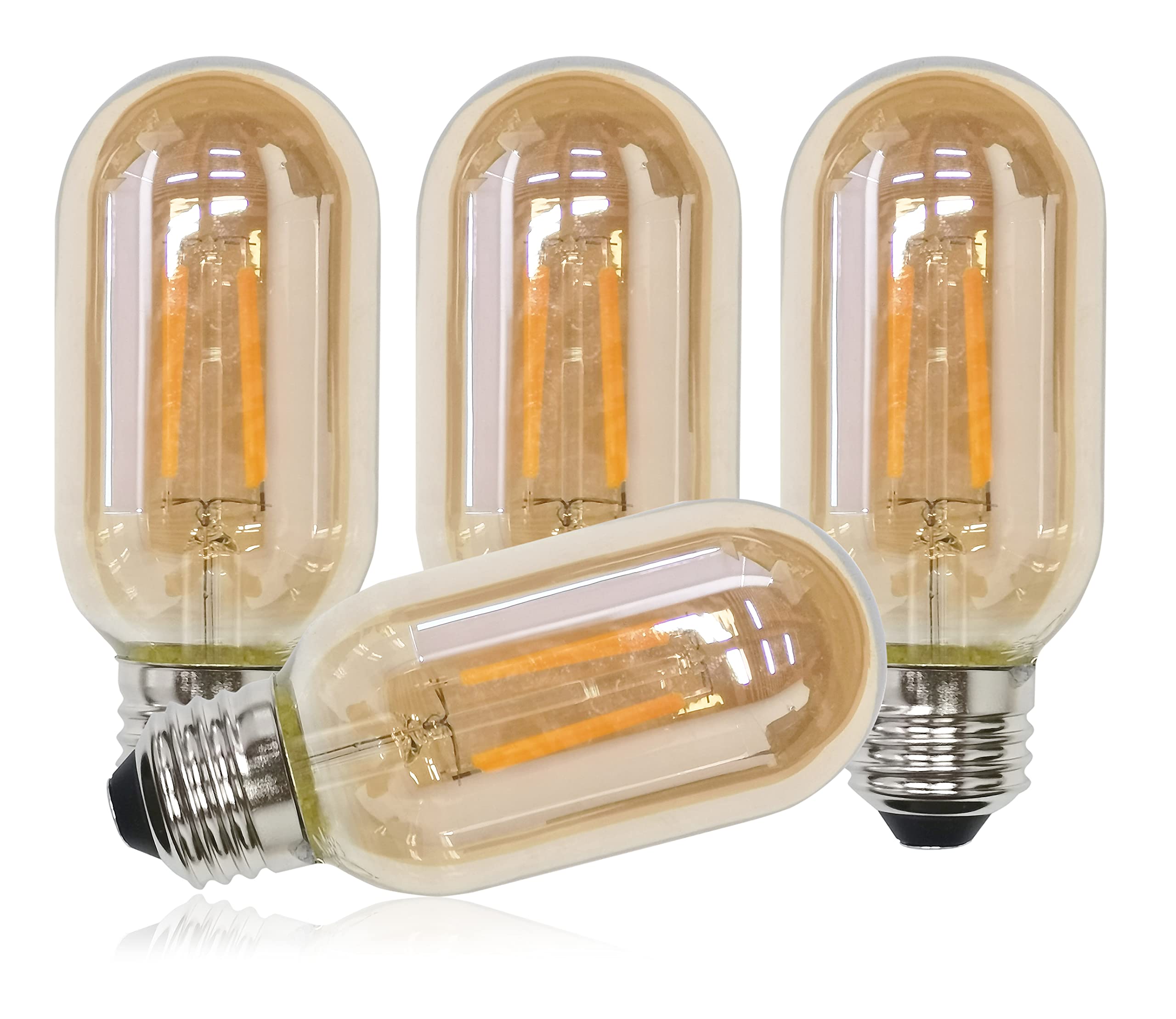 CTKcom T45 E26 Amber Antique LED Edison Light Bulb,T14 LED Tubular Vintage Antique Dimmable led Bulb,2 Watt 120V 2200K Warm White 120 lumens 25 Watt Equivalent,4 Pack