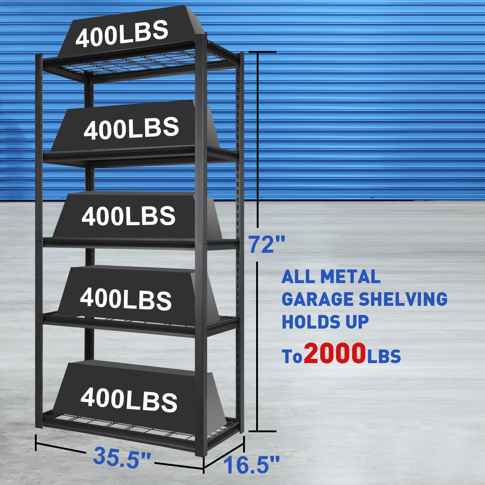 PACHIRA E-Commerce 35.5" W x 16.5" D x 72" H Garage Shelving Heavy Duty Loads 2000LBS, 5 Tier Adjustable Storage Shelves Metal Shelving Garage Utility Rack