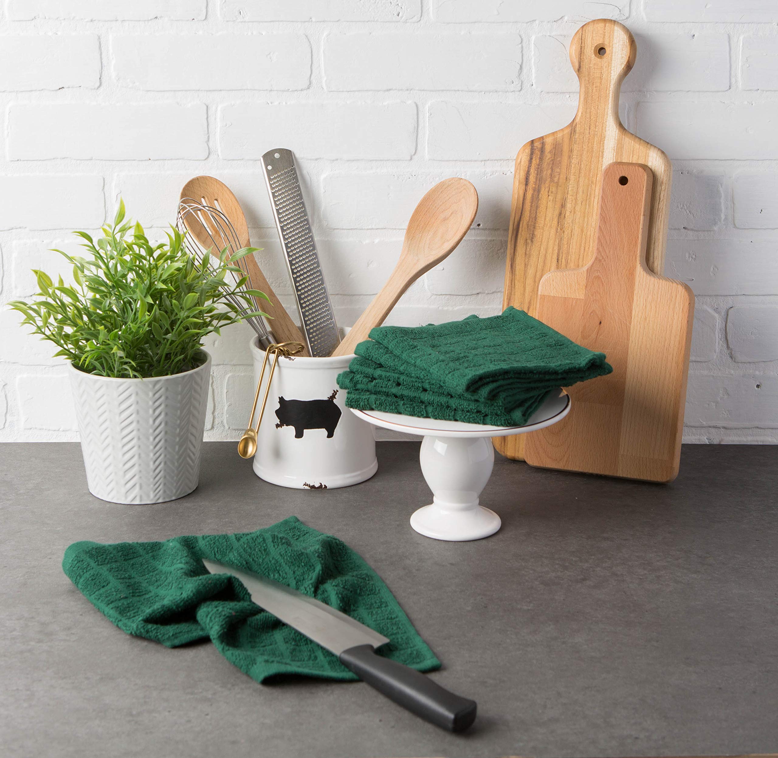 DII Basic Terry Collection Solid Windowpane Dishcloth Set, 12x12, Dark Green, 6 Piece