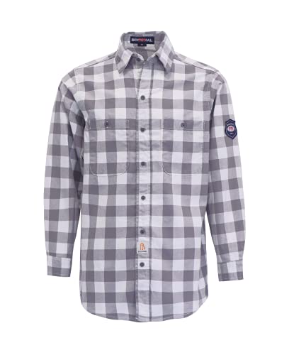 BOCOMAL FR Shirts Flame Resistant Plaid Shirt NFPA2112/CAT2 7.5oz Fire Resistant Gray/White Men's Fire Retardant Welding Shirt