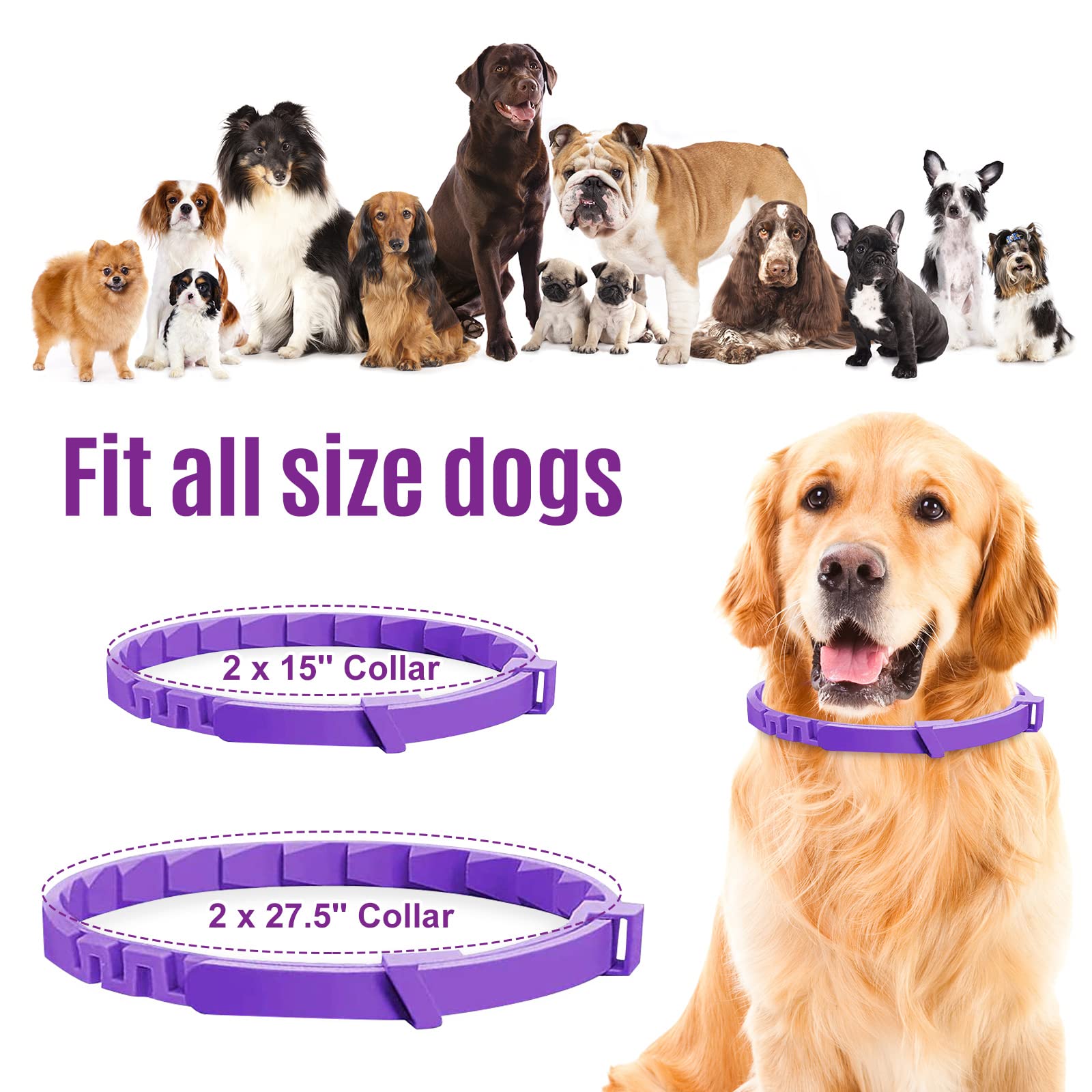 Calming Collar for Dogs, Adjustable Dog Calming Collar, Sustained Release Pheromone, Suitable for All Dogs with Separation Anxiety&Stress&Fear, 4Pcs