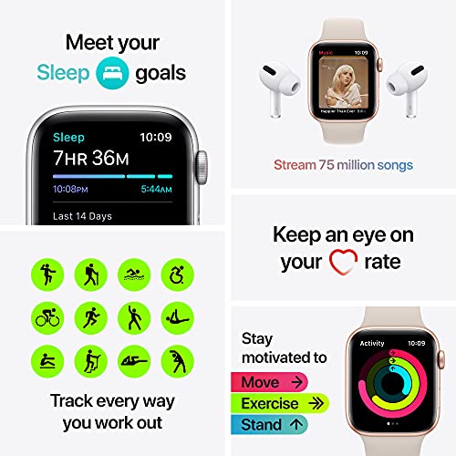 Apple Watch SE [GPS + Cellular 44mm] - Silver Aluminium Case with Abyss Blue/Moss Green Sport Loop (Renewed)