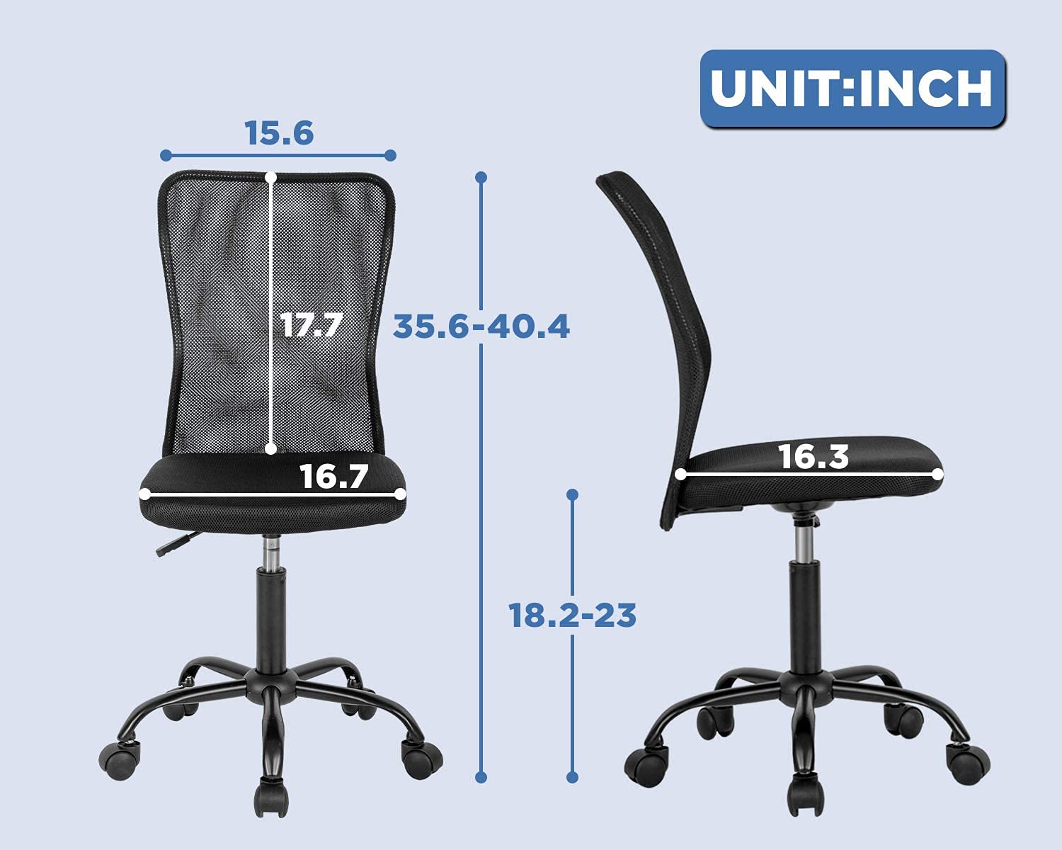 Office Chair Ergonomic Desk Chair Home Mid Back Computer Chair Height Adjustable Task Chair Modern Armless Rolling Swivel Chair with Back Support Mesh Executive Chair for Women Men, Black
