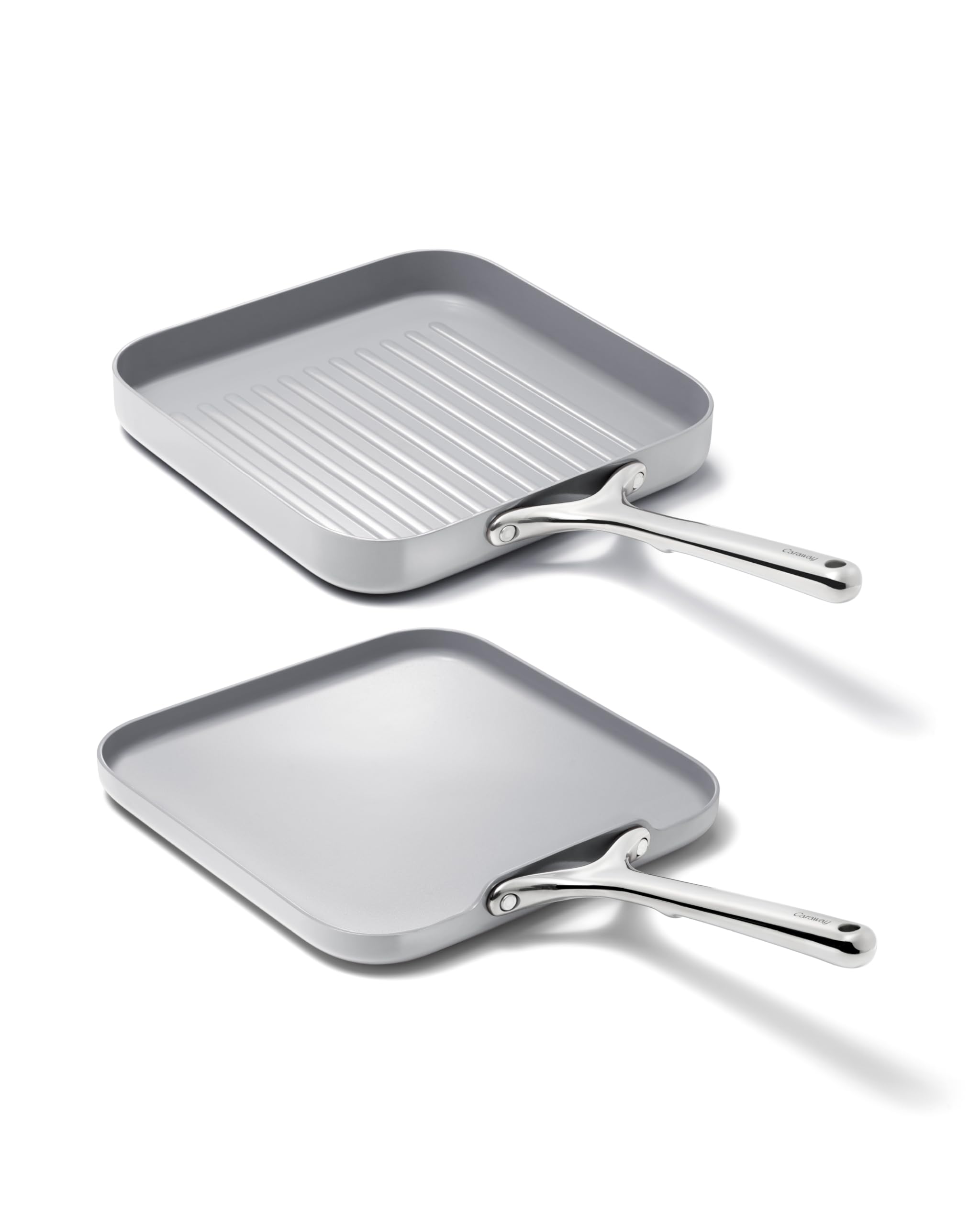 Caraway Griddle Pan & Grill Pan Duo - Non-Stick Ceramic Coated - Non Toxic, PTFE & PFOA Free - Oven Safe & Compatible with All Stovetops â Gray