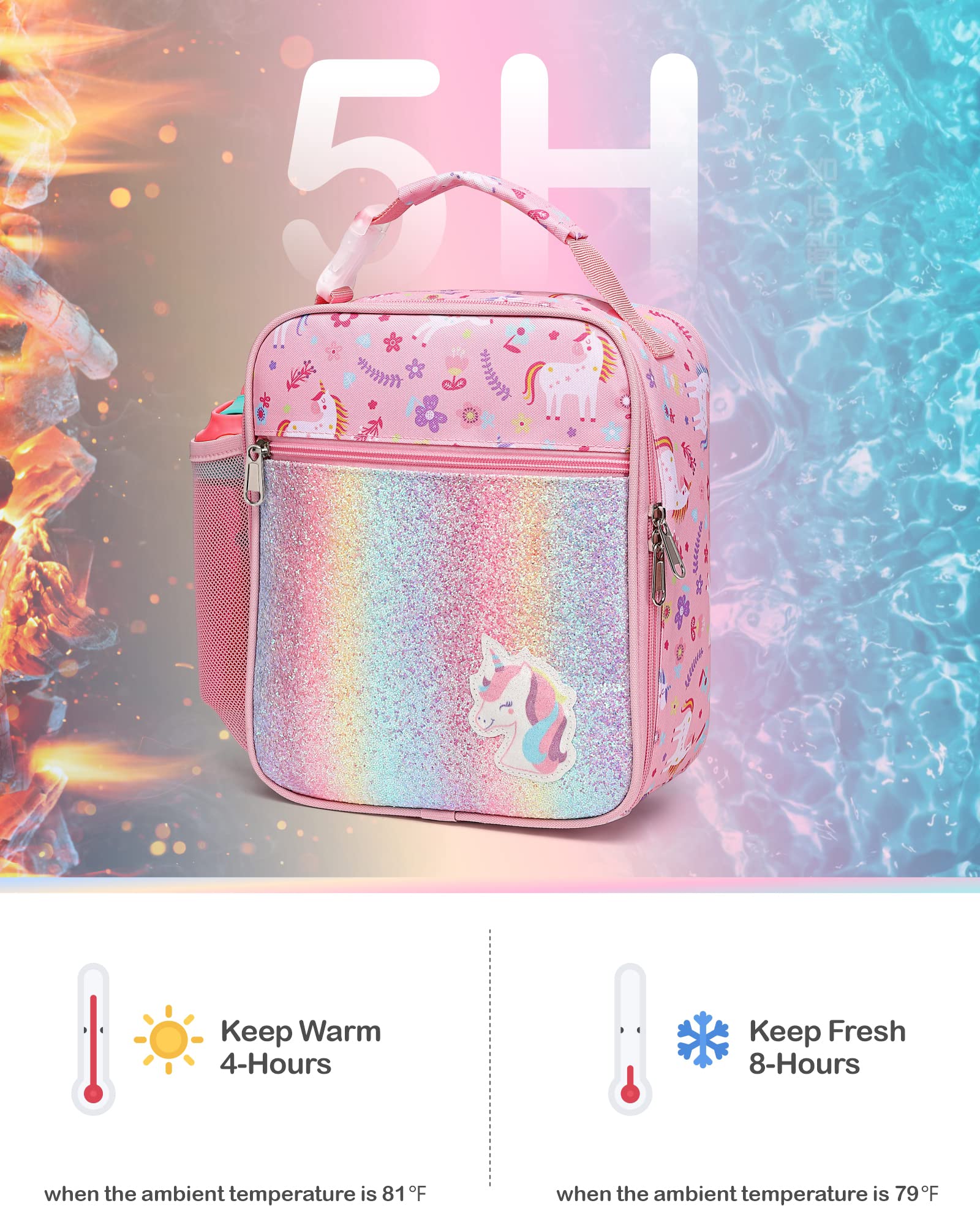 Bagseri Lunch Box, Kids Insulated Lunch Box Bag for Girls