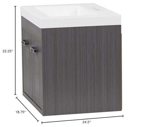 Spring Mill Cabinets Marlowe Floating Bathroom Vanity with 2-Door Cabinet and White Countertop with Integrated Sink, 24.5" W x 18.75" D x 22.25" H, Phantom