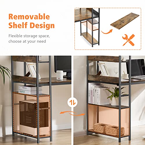 Desk Computer Desk with Shelves, Home Office Desks Table 47 Inch PC Desk Bedroom Desk Work Desk Study Desk Wood Desk with Storage Removable Middle Shelf for Dorm, Student, Gaming